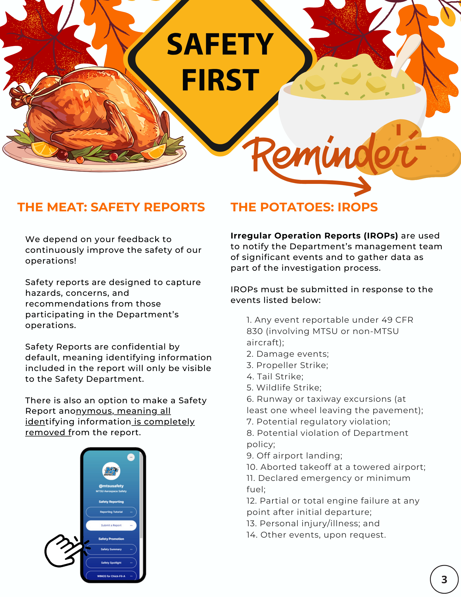 Safety Updates – Department of Aerospace